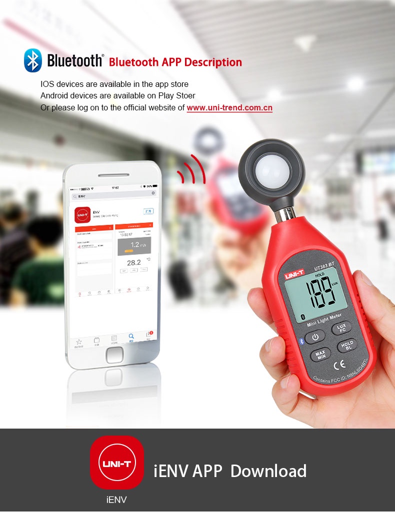 UNI-T UT383 Illuminometer UT383BT Bluetooth Mini Light Meter Lux Meter ...