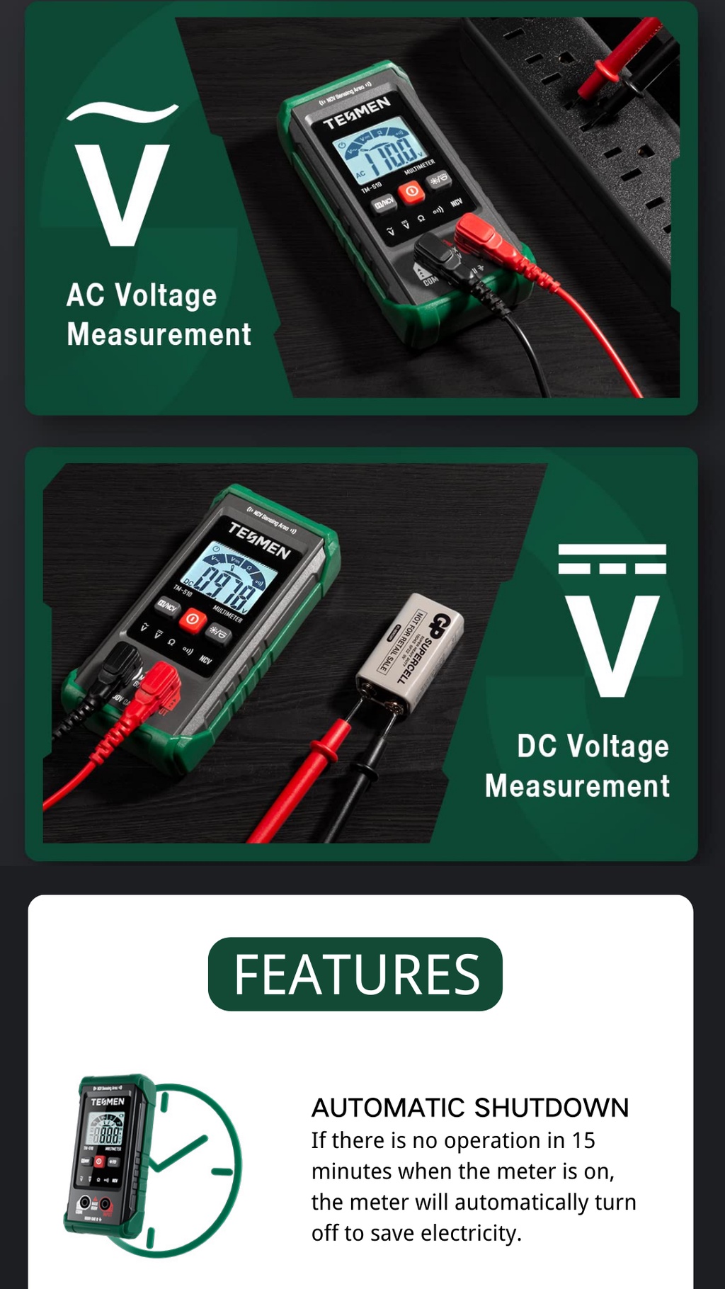 【TESMEN TM-510】Smart Digital Multimeter Auto Range 4000 Counts AC/DC ...
