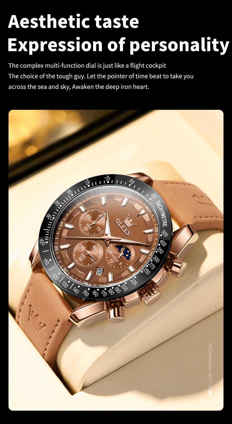 Olves Jam Tangan Lelaki Original Waterproof Fashion Moonphase Watches ...