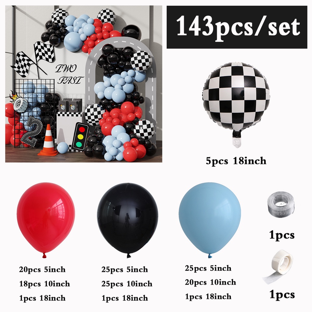 143pcs new racing theme balloon combination checkerboard square balloon ...