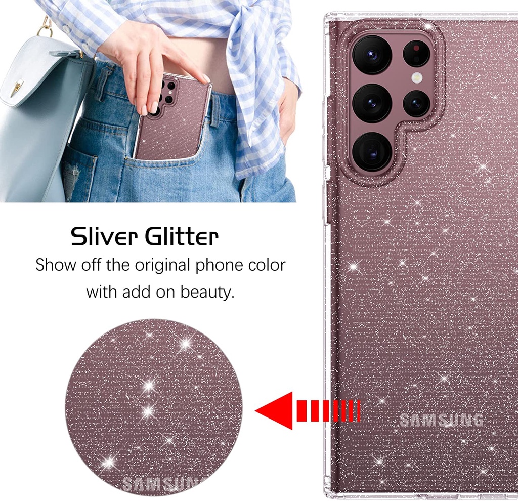 Glitter Sparkle Clear Phone Case For Samsung Galaxy S25 S24 S23 S22 Ultra 5G S21 Plus Cover ...