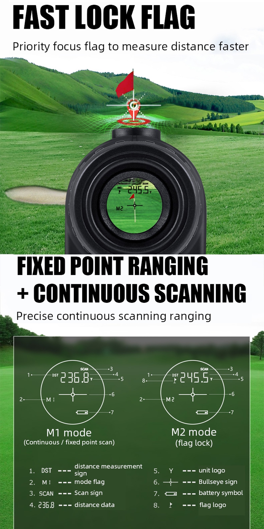 PGM Rechargeable 400 600 yard golf range finder with distance height ...