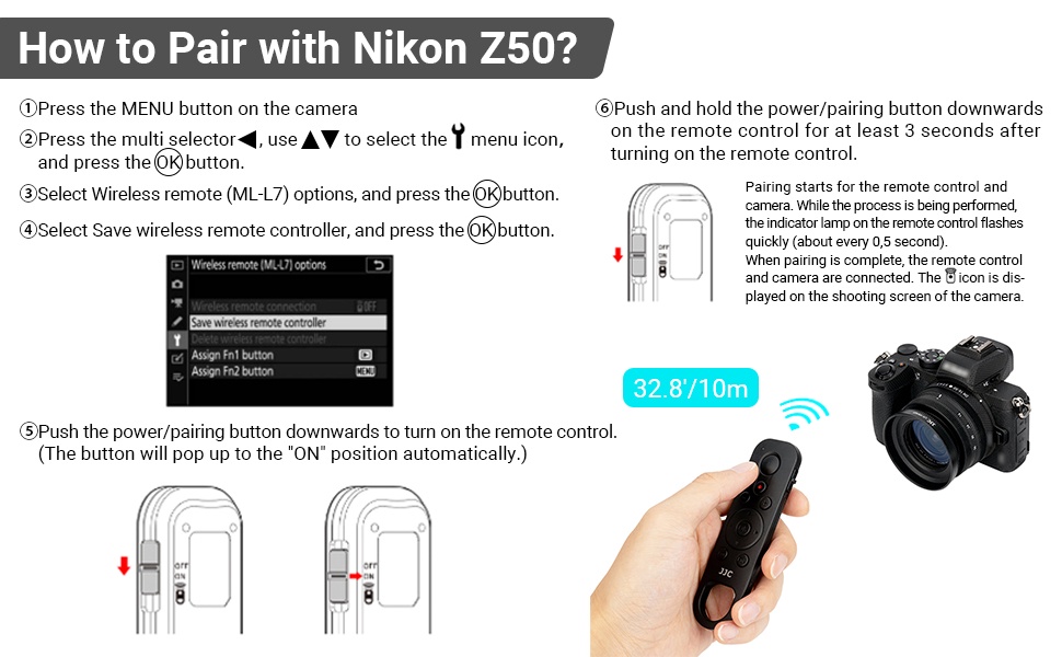 JJC Bluetooth Remote Control Wireless Shutter Release for Camera Nikon Zf Zfc Z30 Z50 Z5II Z5 ...