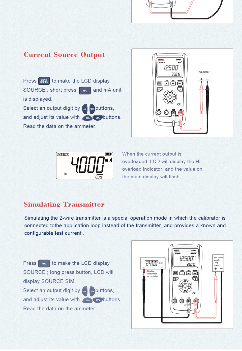 UNI-T UT705 Handheld loop Calibrator for loop calibration and repair variable current/DC Voltage ...