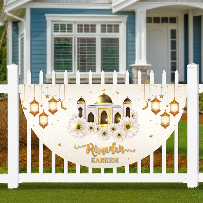 2023 EID Mubarak Outdoor Fan-shaped Flag Banner Ramadan Decoration For ...