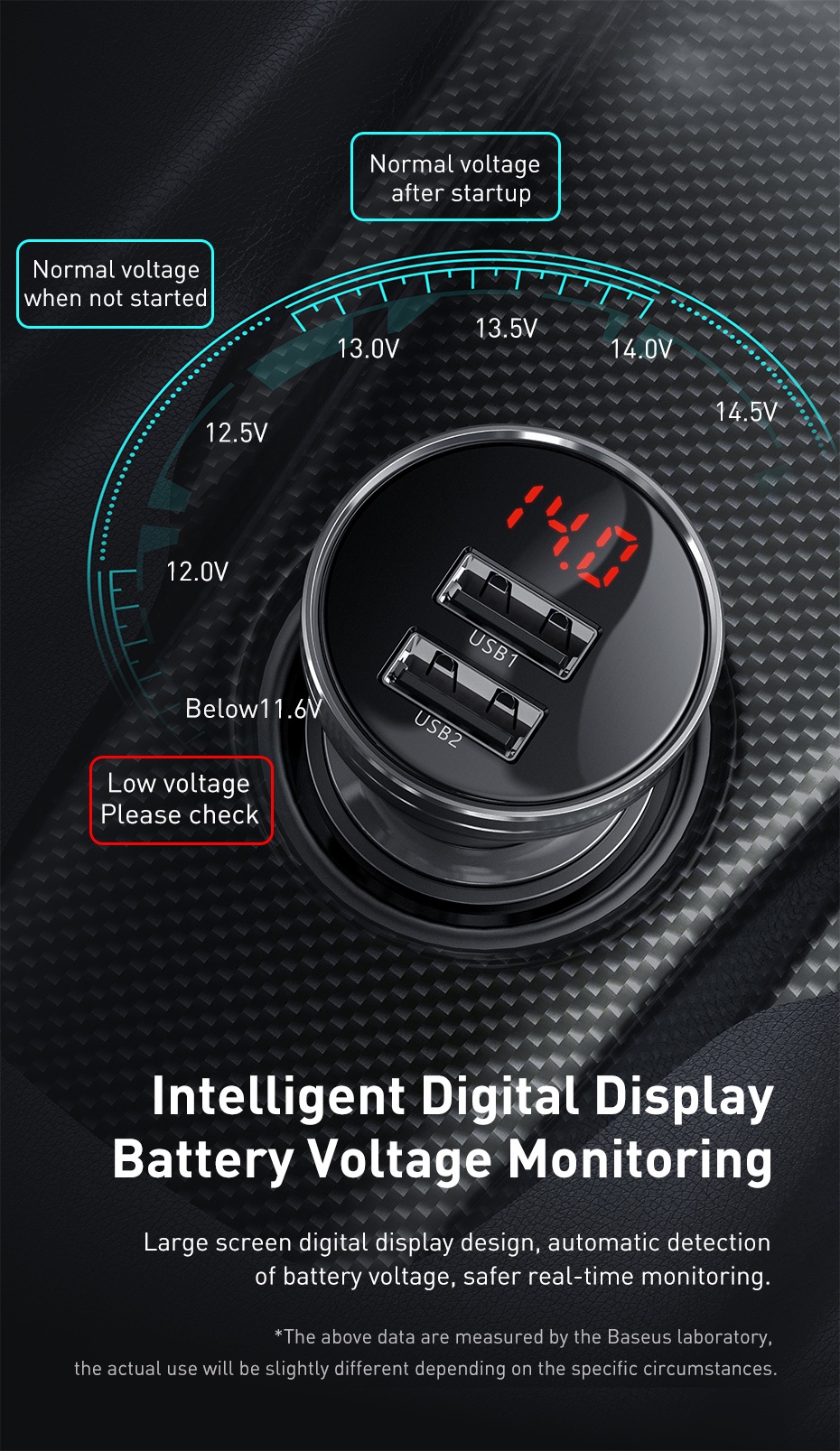 Baseus 24W 4.8A Dual USB Metal Car Charger LED Display fast Charging ...