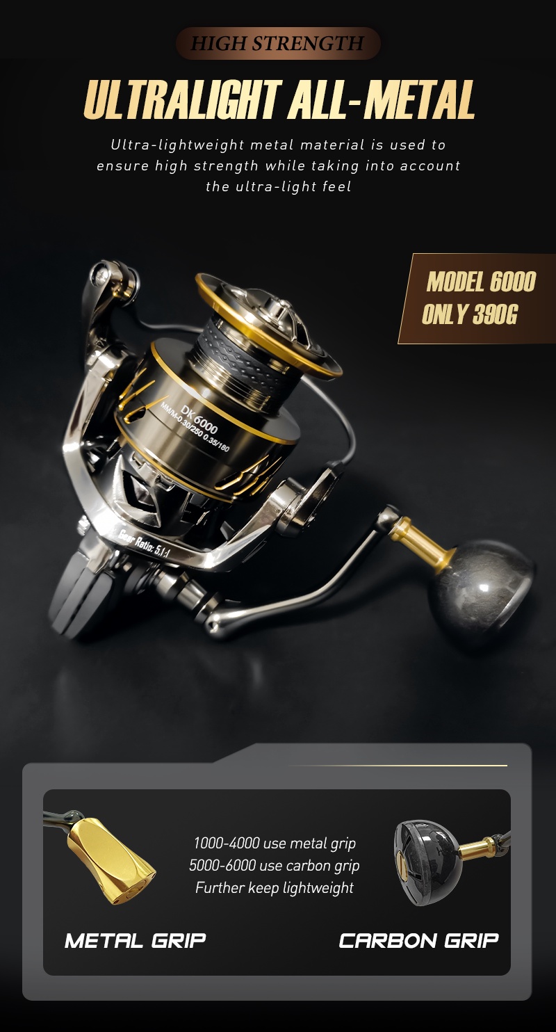 SEASIR Dark Knight Power Handle Ultra Light All Metal Spinning Fishing Reel 1000-6000 Series 7 ...