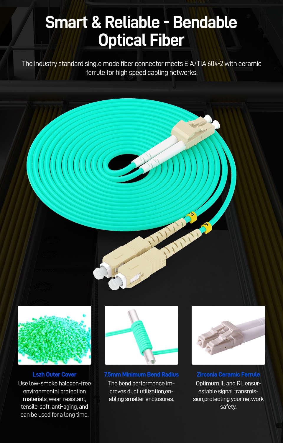 AMPCOM Fiber Optic Patch Cable SC-LC, LC-LC, SC-SC 10G Gigabit with Multimode OM3 Duplex 50/125 ...