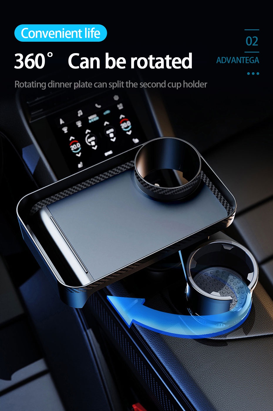 360° Car Tray Center Console Dinner Plate Rotatable Auto Cup Holder ...