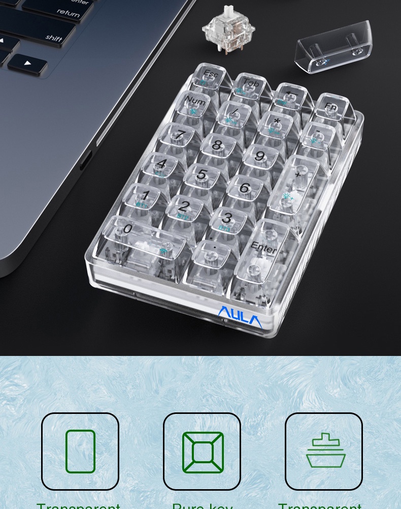 AULA F21 Mini Digital Hotswappable Mechanical Keyboard 21 Key Bluetooth ...