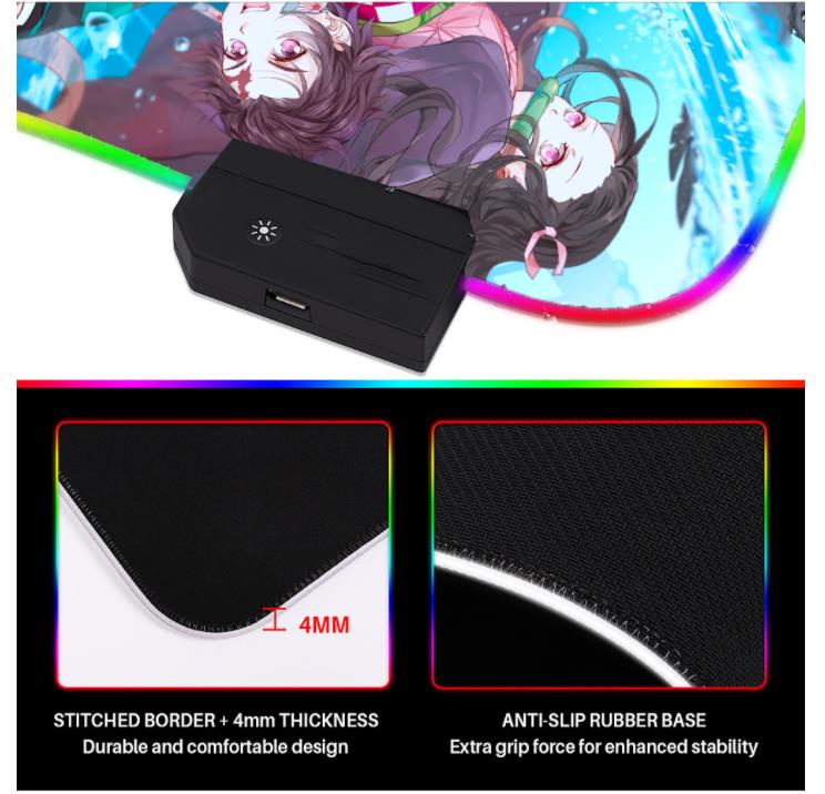 Anime Demon Slayer Mousepad Gaming Mouse Pad RGB LED Gamer Mat Computer ...