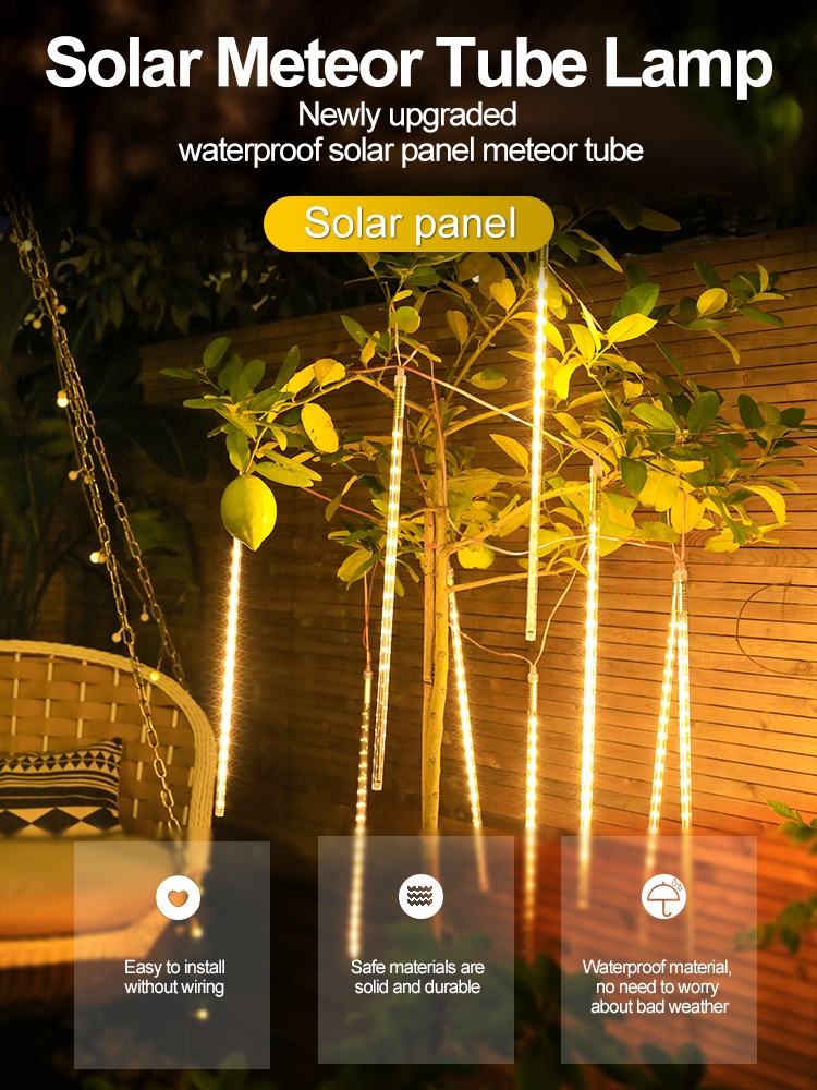 Solar meteor tube waterproof 8 tube meteor shower lamp Christmas ...