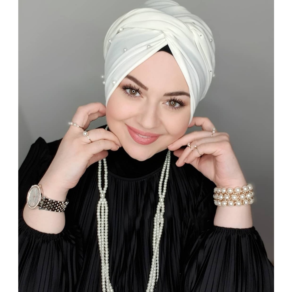 Muslim Fashion Turban Instant Hijab Pearl Turban Instant Dewasa ...