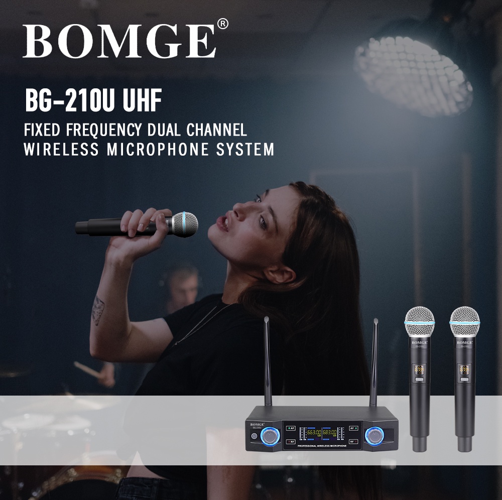 BOMGE UHF Wireless Microphone,Dual Professional Cordless Dynamic Handheld Mic KTV Singing ...