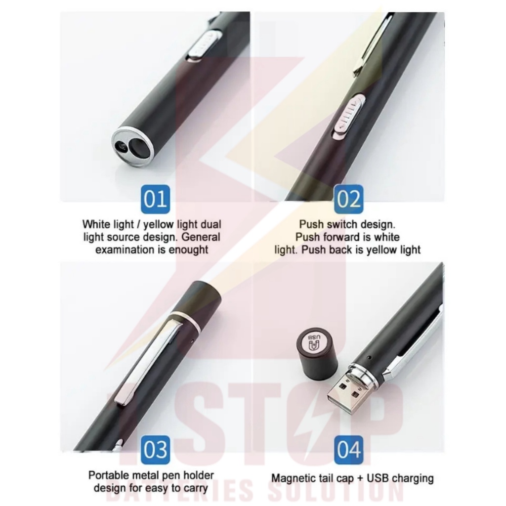 USB Charging LED Work Light Medical First Aid Pen Light Torch Lamp With ...
