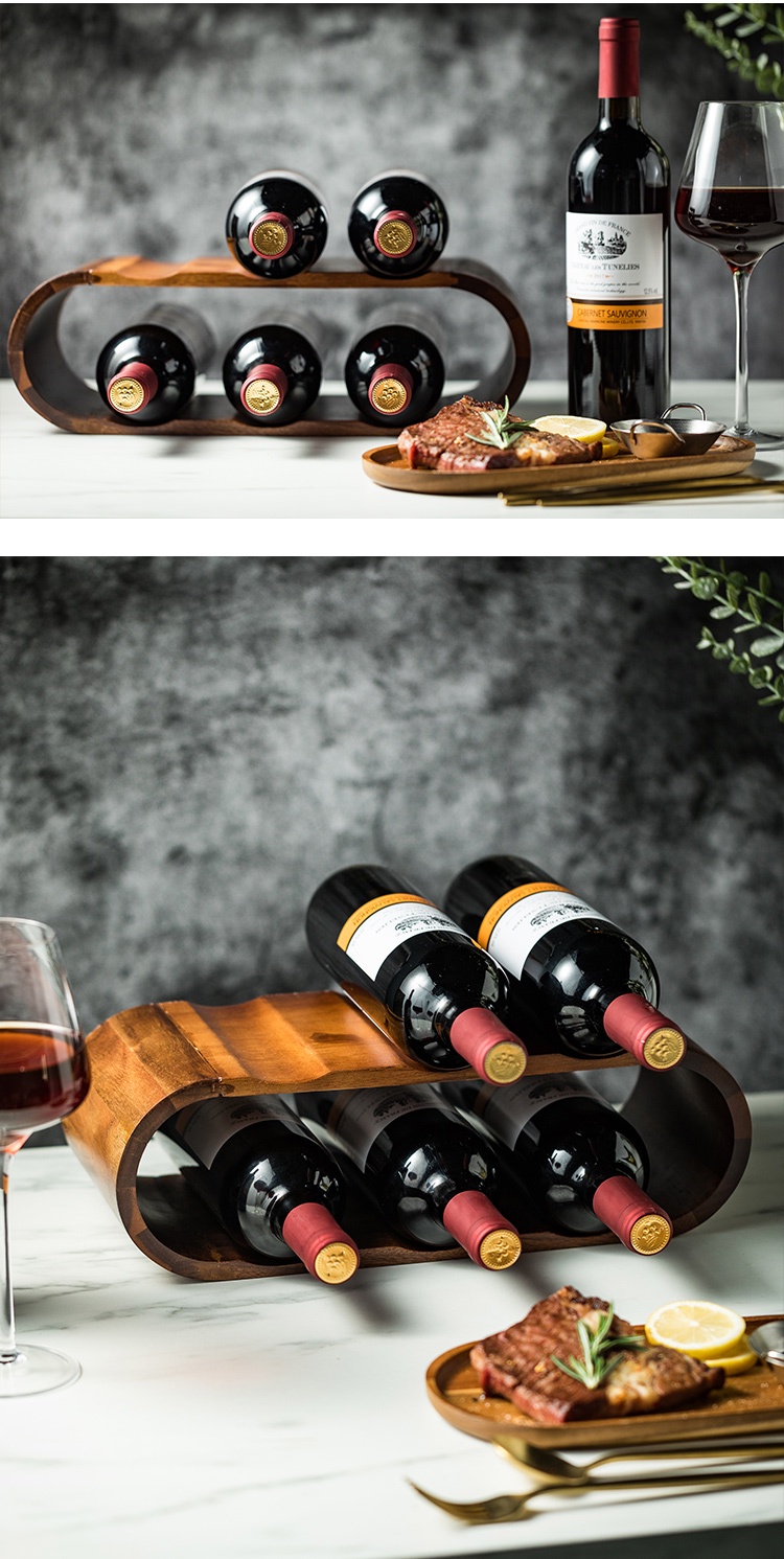 KEMORELA Modern 6-bottle acacia wood tabletop wine holder wood wine ...