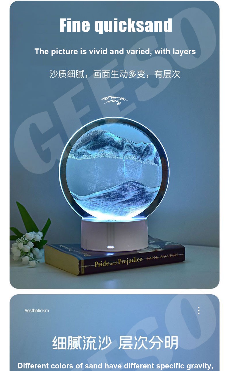 GEESO Quicksand Desk Lamp 7 Colours Sand Painting Night Lamp Table ...