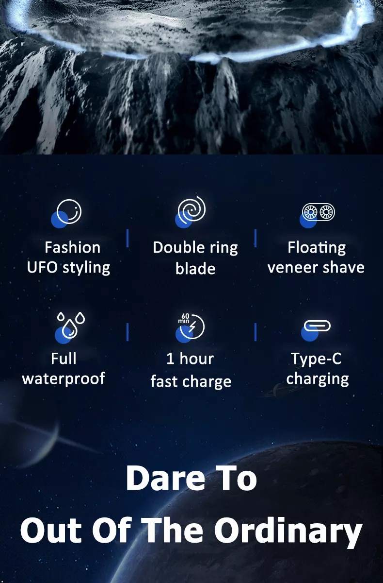 Flyco FS891 Electric Shaver UFO Design with IPX7 Level Fully Washable 1-Hour Fast Charge Typc-C ...