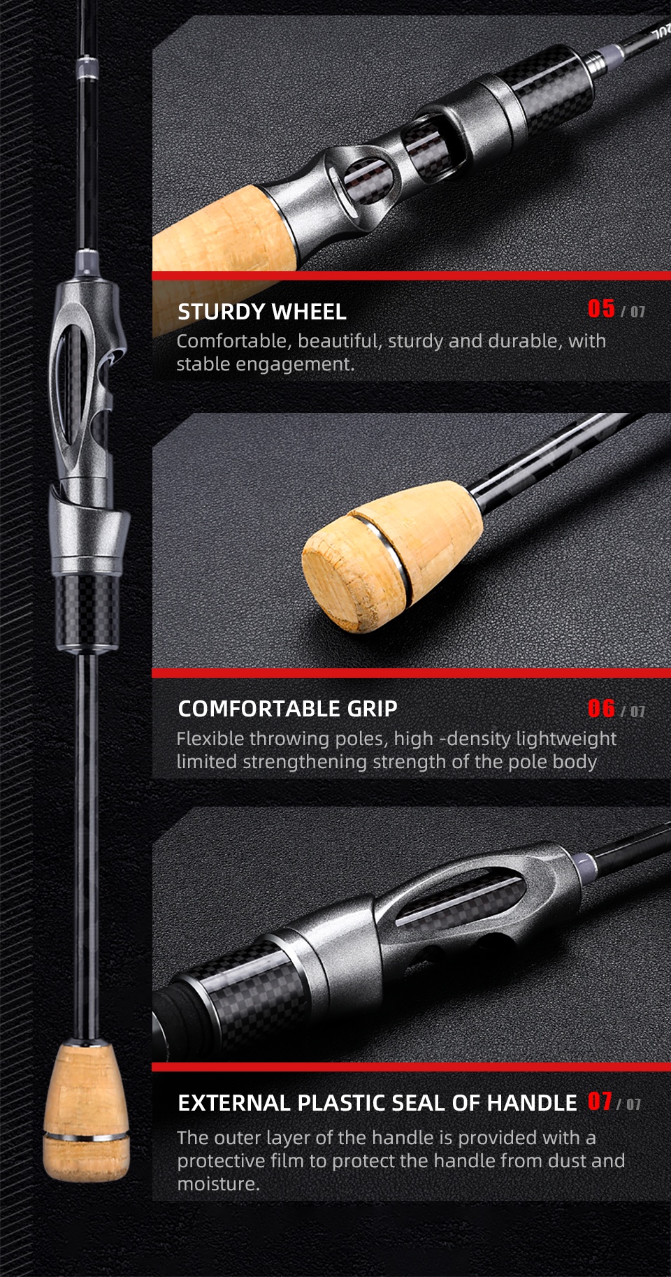 BEARKING Carbon Fiber Spinning UL Power Fishing Rod (1.68m/1.93m ...
