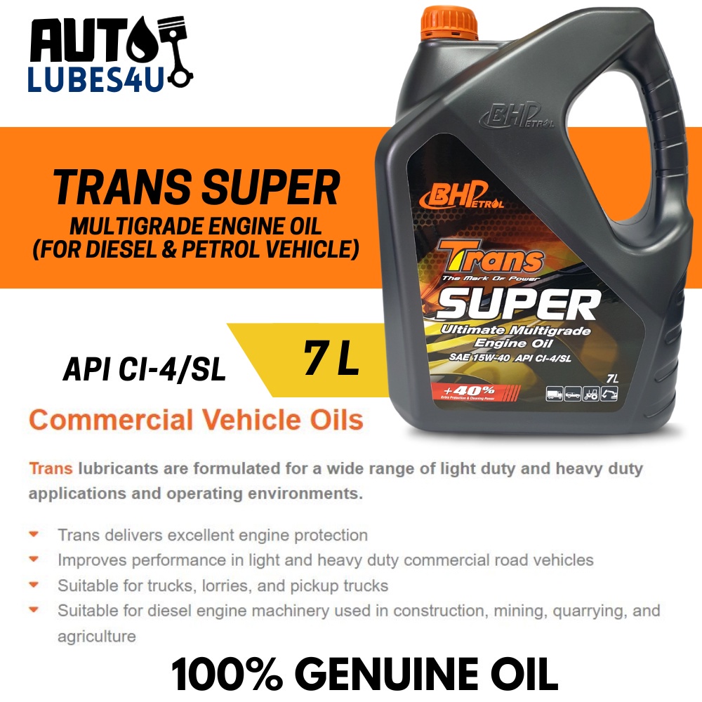BHP Trans Super 15W40 Mineral 7L - BHP Diesel Engine Oil | Shopee Malaysia