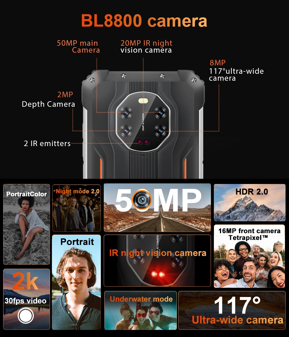 Blackview BL8800 Night Vision & BL8800 Pro 5G Rugged Phone Thermal Imaging Camera FLIR ...