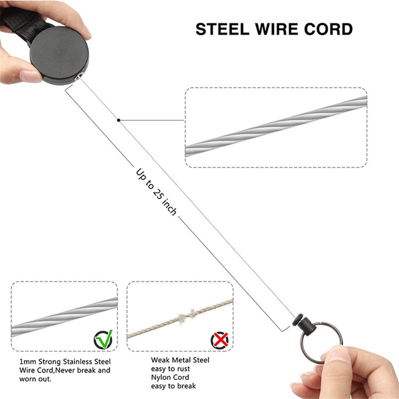 Retractable Reel Keychain High Elasticity Cord Badge Stainless Steel ...