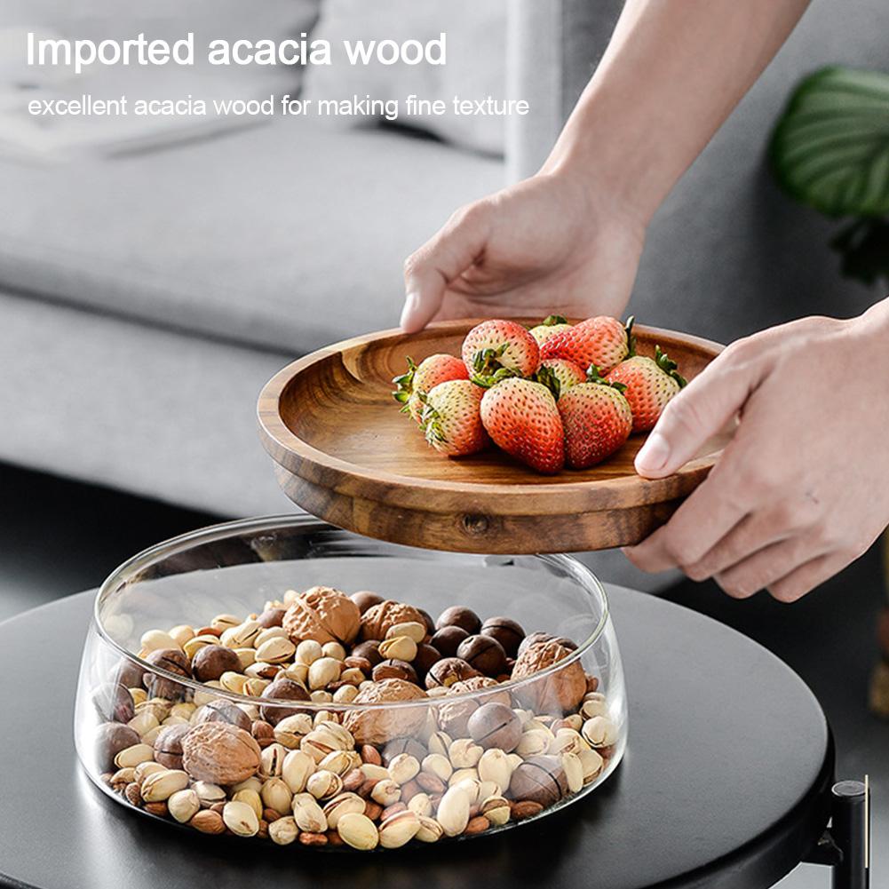 Acacia Wood Cover Glass Double Storage Bottle Nut Container Storage Box ...