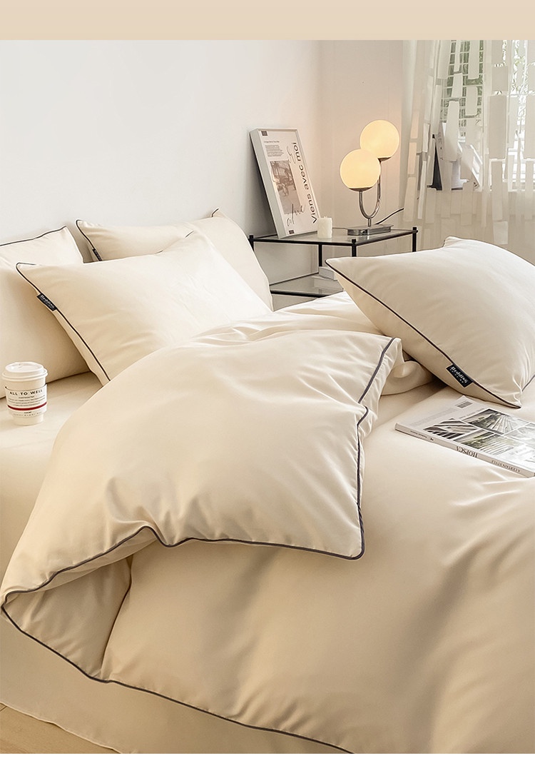 New Skin-friendly Plain Colors Simple Bedding Sets Fitted Sheet Quilt ...