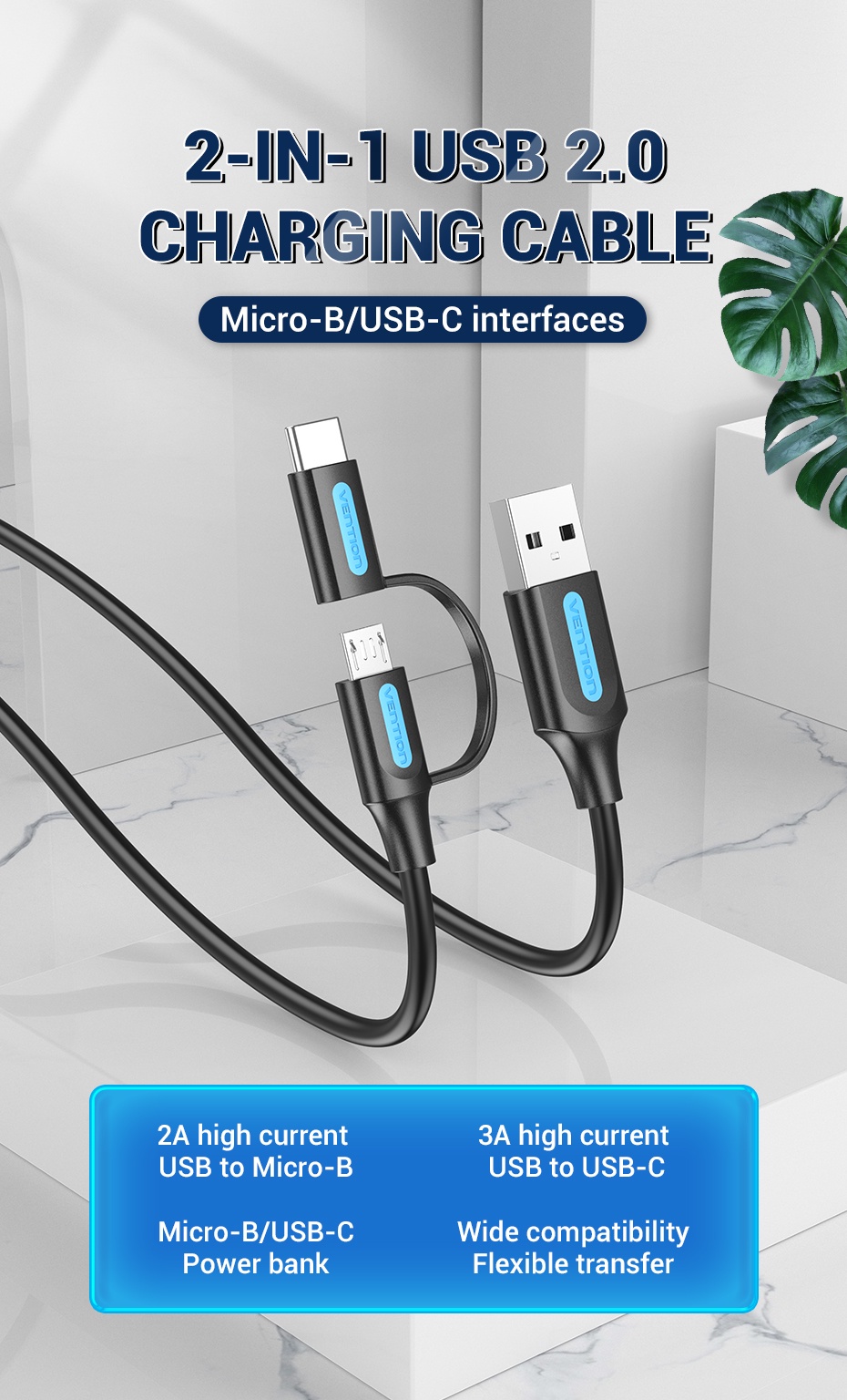 Vention 2 in 1 Fast Charge Type C Cable Micro Charging Cable 3A USB C ...