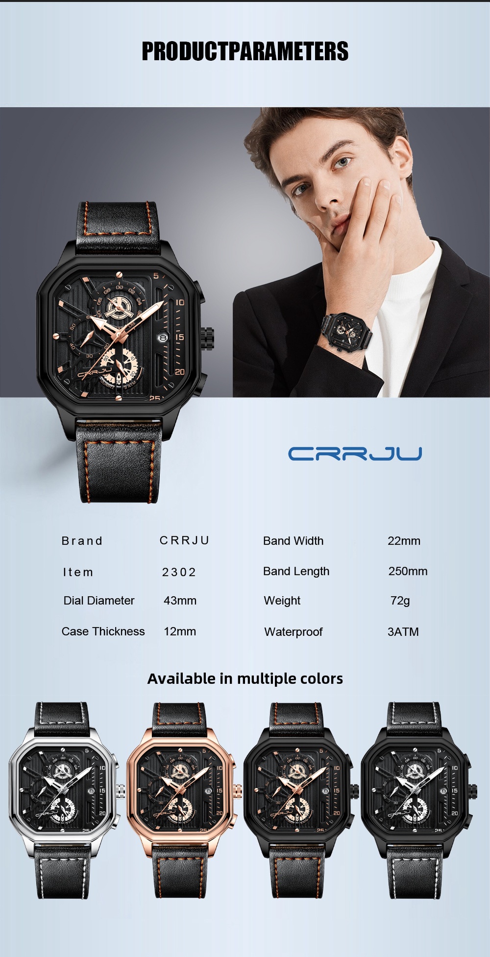 CRRJU Jam Tangan Lelaki Men Watch Top Brand Luxury Military Leather ...