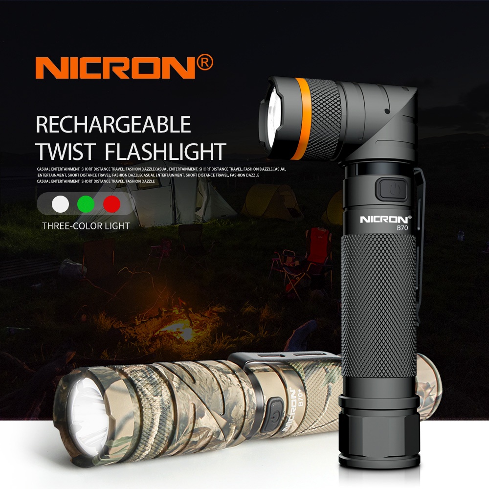 NICRON B70 Magnet 90° Twist Rechargeable Flashlight Handfree 1800lumen ...