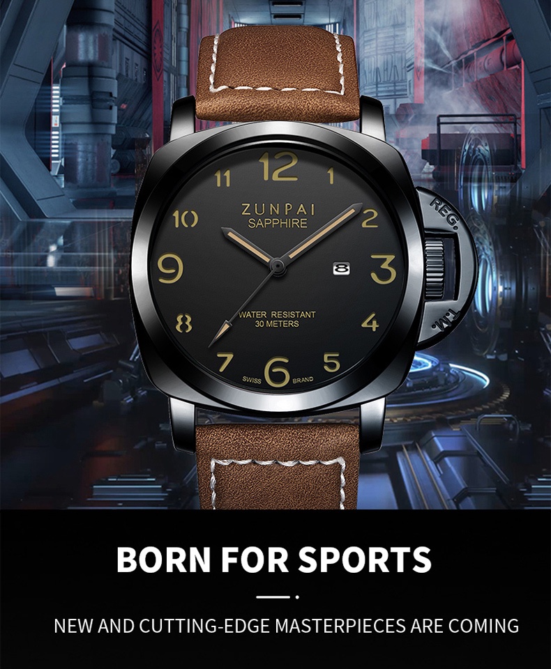 ZUNPAI Watch for Men Original Waterproof Leather Strap Men's Watch ...