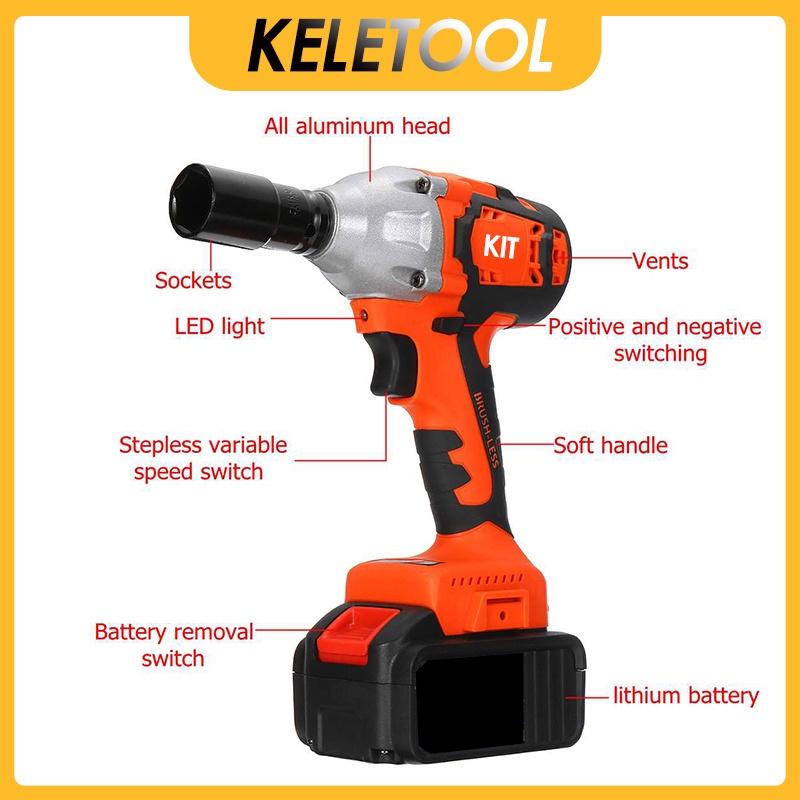 KELETOOL Electric Brushless Cordless Impact Wrench 4200Nm Driver Set ...
