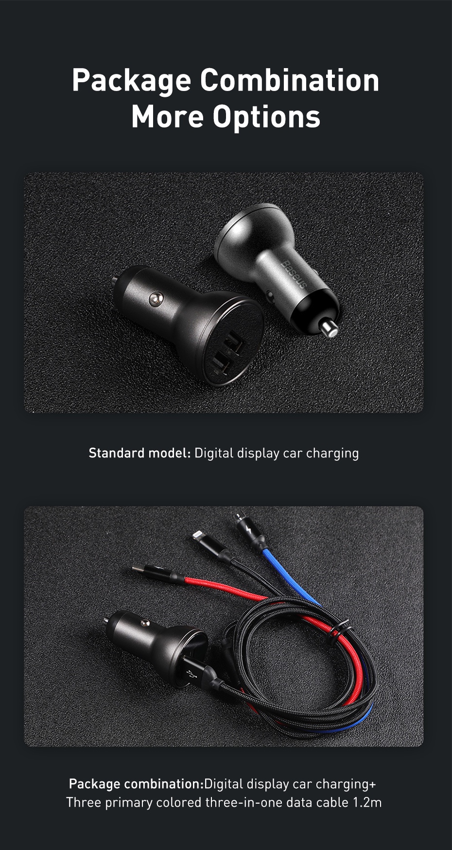 Baseus 24W 4.8A Dual USB Metal Car Charger LED Display fast Charging ...
