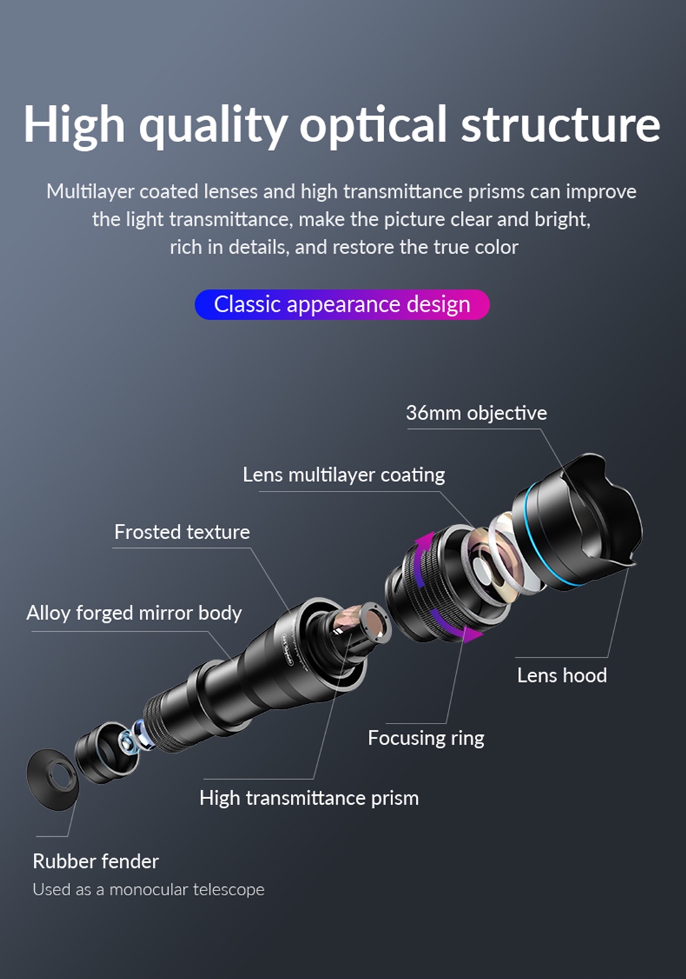APEXEL 60X Mobile Phone Monocular Telescope Extensible tripod ...