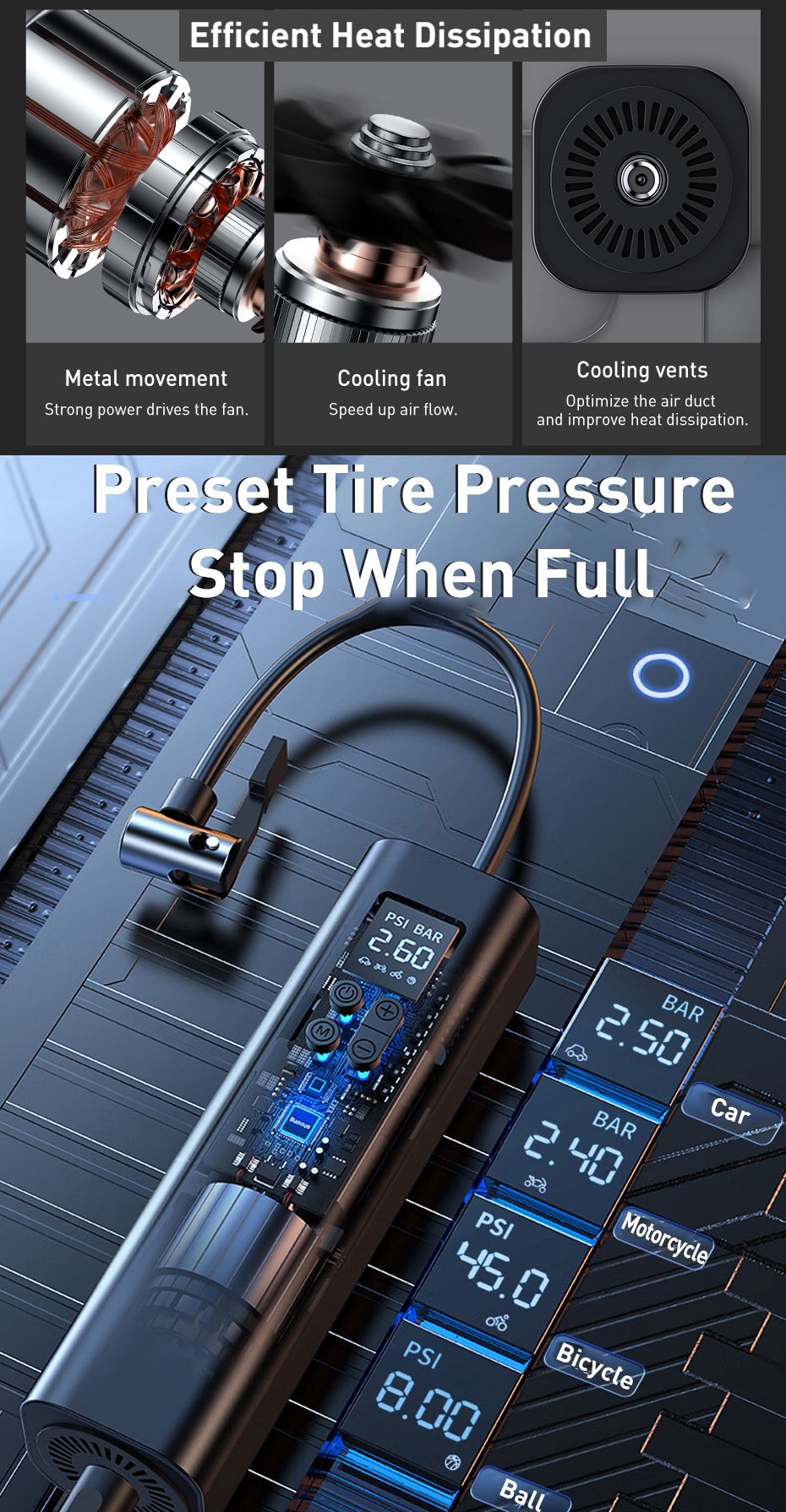 Baseus Electric Tire Inflator Pump DC 150 PSI Smart Inflator 12V ...