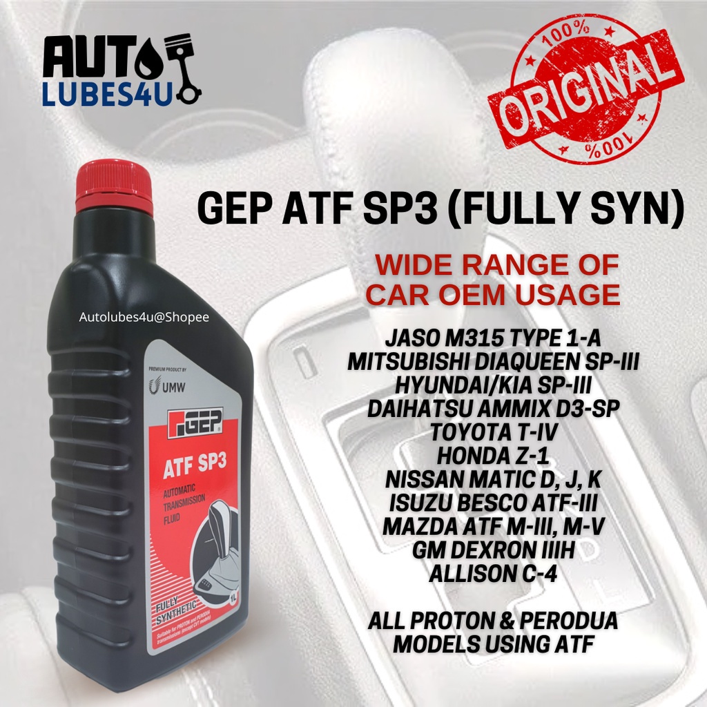 GEP ATF SP3 Fully Synthetic (1L) - Automatic Transmission Fluid Auto Oil for Proton / Perodua ...