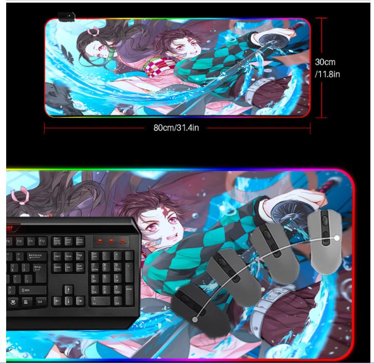 Anime Demon Slayer Mousepad Gaming Mouse Pad RGB LED Gamer Mat Computer ...