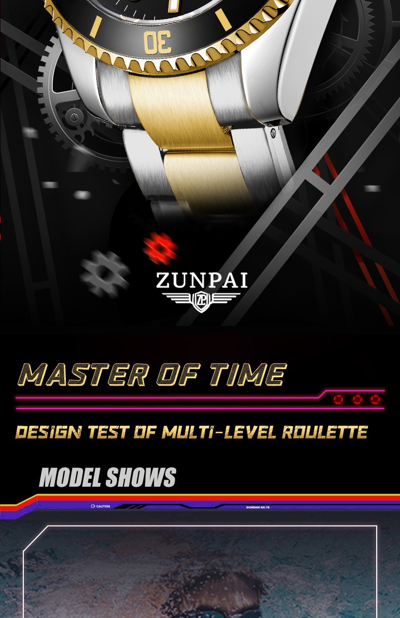 ZUNPAI Men's Watch Original Waterproof Stainless Steel Calendar ...
