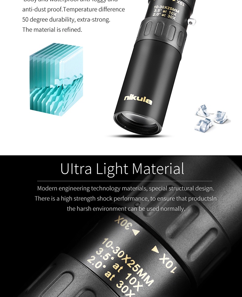 Nikula Mini Lightweight Binoculars 10-30X25 Zoom Monoculars Optics ...