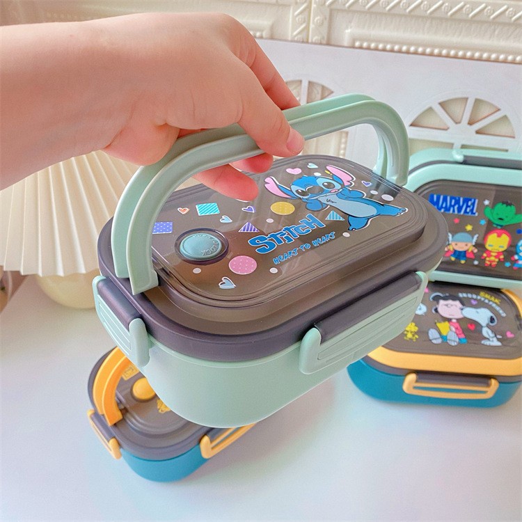 Double Layer Portable Plastic Lunch Box Cute Shin-Chan With Spoon Fork ...
