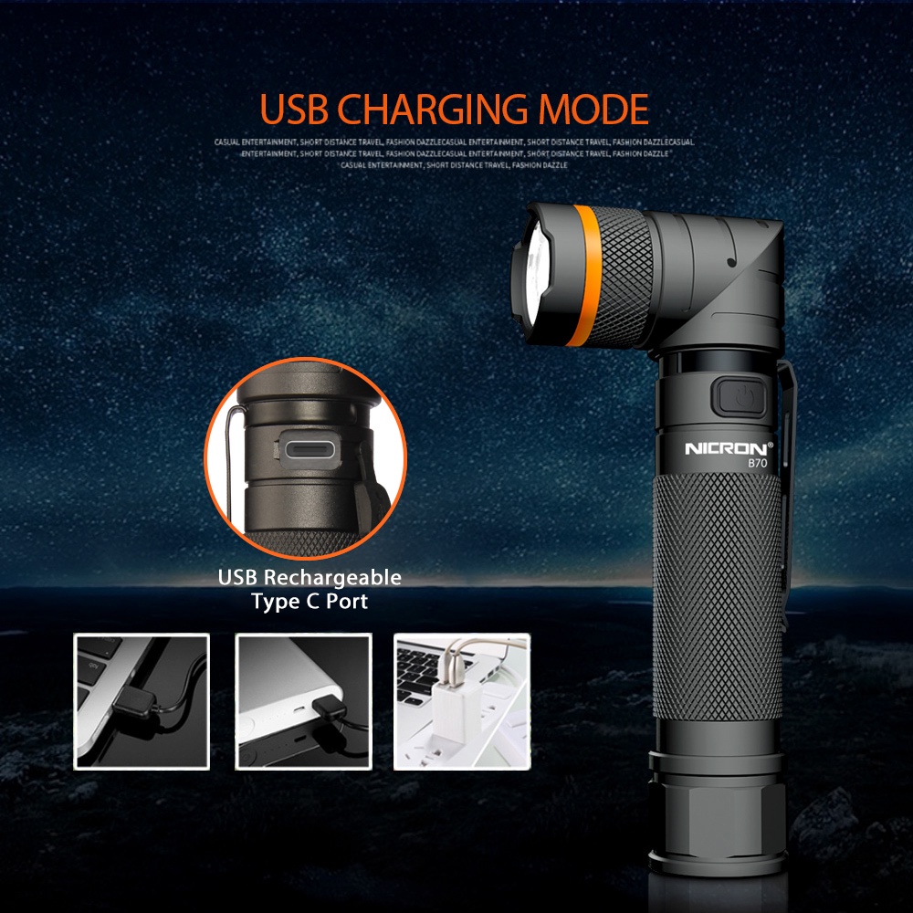 NICRON B70 Magnet 90° Twist Rechargeable Flashlight Handfree 1800lumen ...