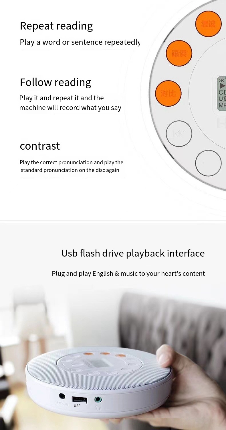 Portable Home CD Player Bluetooth Walkman Students English Learning To ...