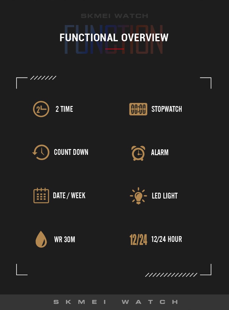 SKMEI textured metal waterproof dual time multi-function digital watch | Shopee Malaysia