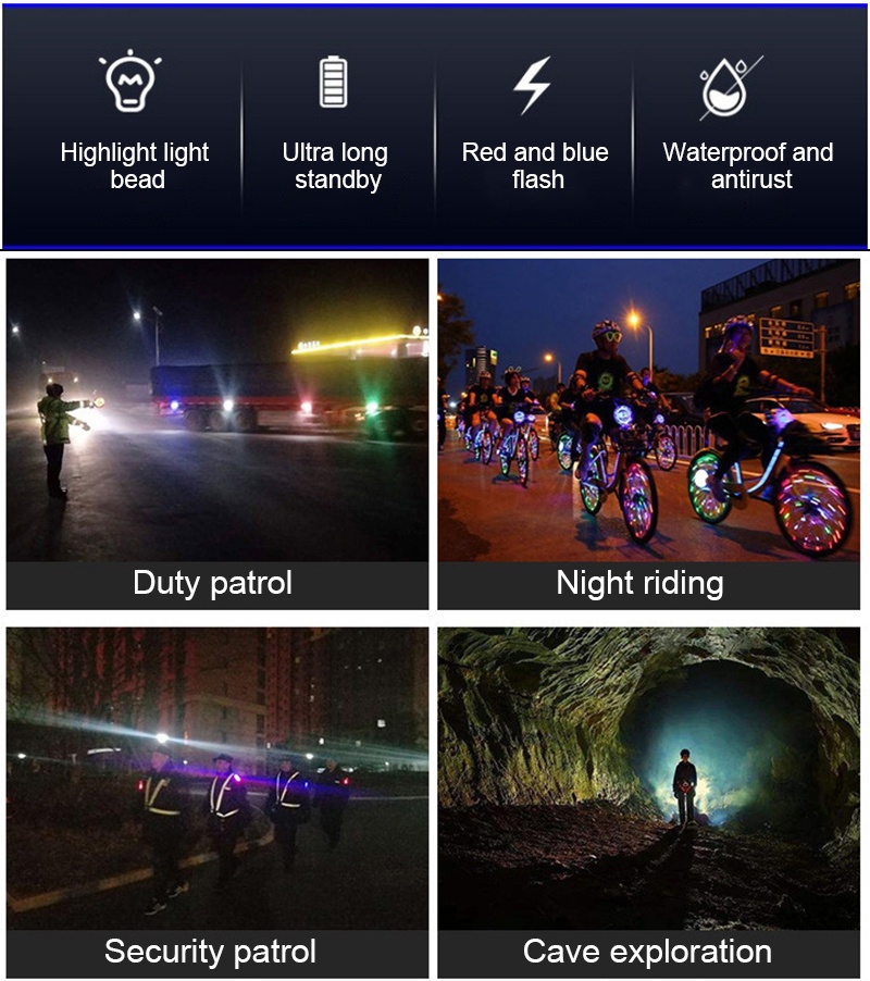 Night running Safety warning light LED flashing lights red and blue ...