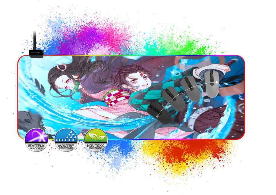 Anime Demon Slayer Mousepad Gaming Mouse Pad RGB LED Gamer Mat Computer ...