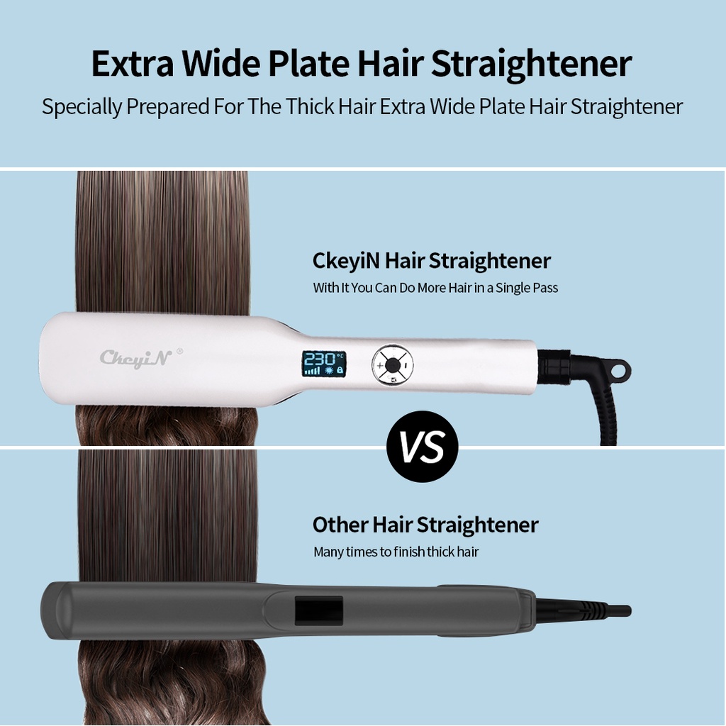 CkeyiN Wide Plate Flat Hair Straightener Hair Iron Styling Tools with LCD Display Intelligent ...