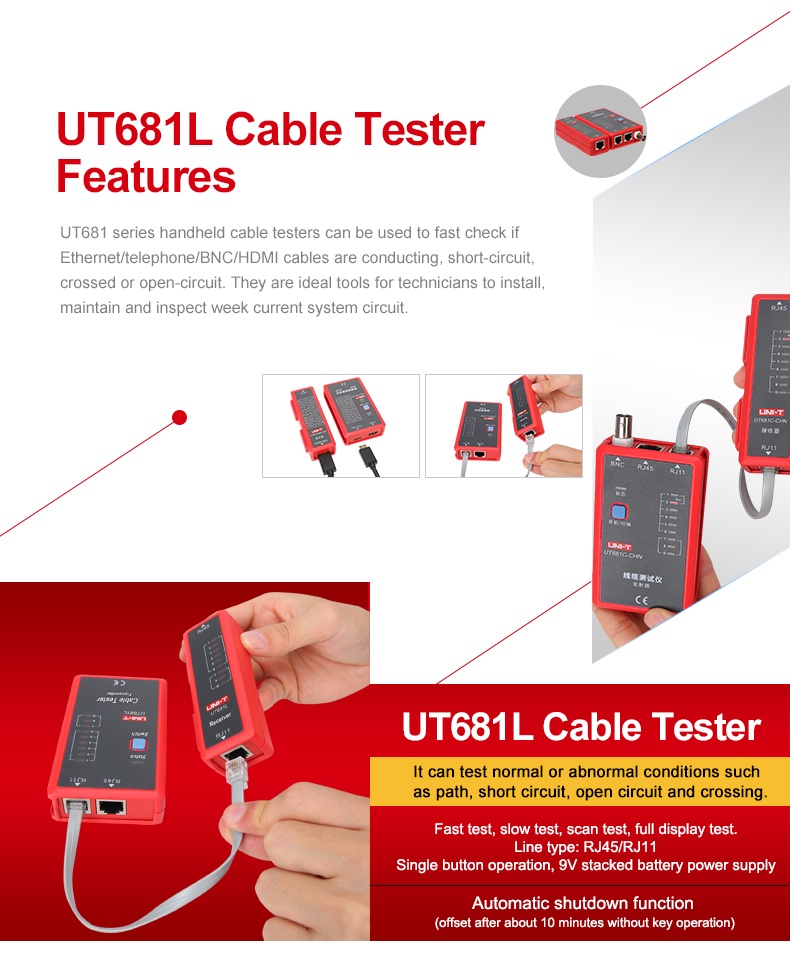 UNI-T UT681L UT681C UT681HDMI RJ45 RJ11 Network Cable Tester Ethernet ...