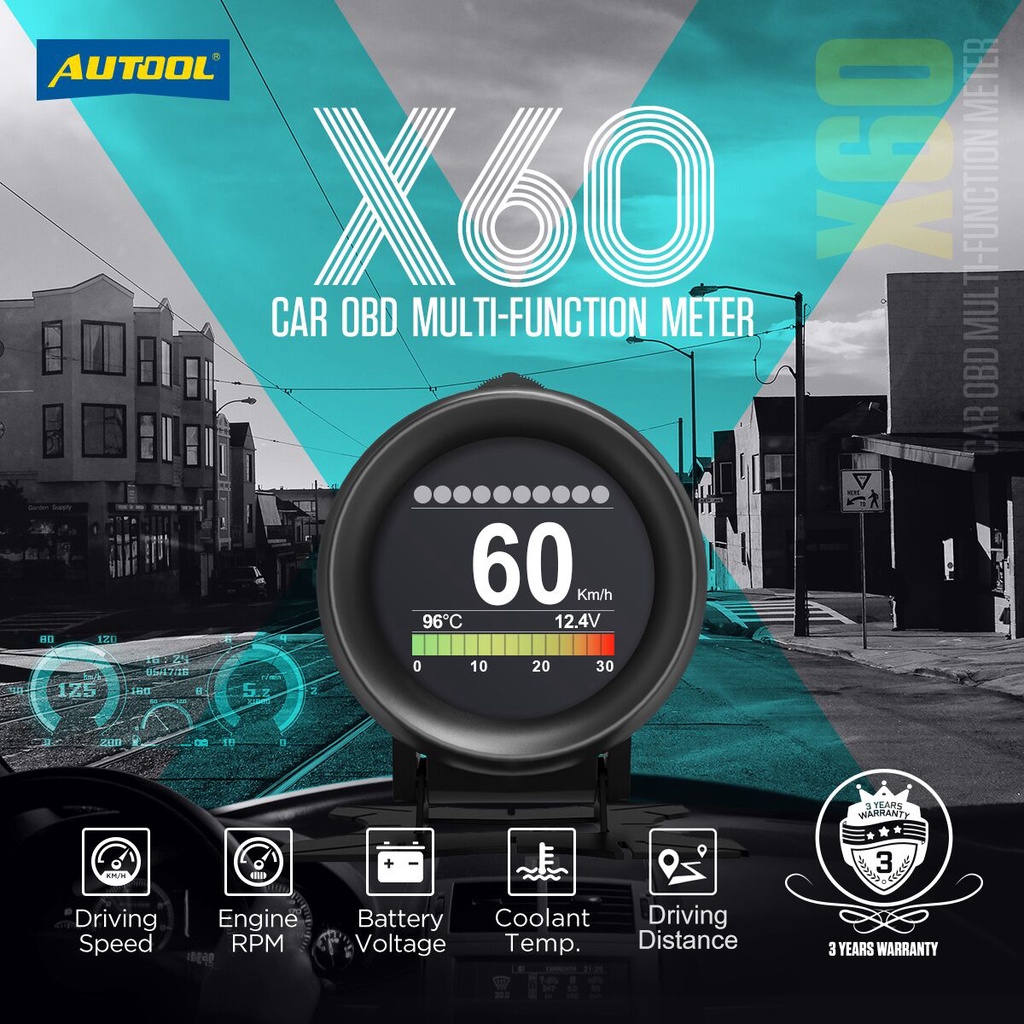 AUTOOL X60 OBD2 HUD Oil tempreture Meter Speed Meter Voltmeter Odometer ...