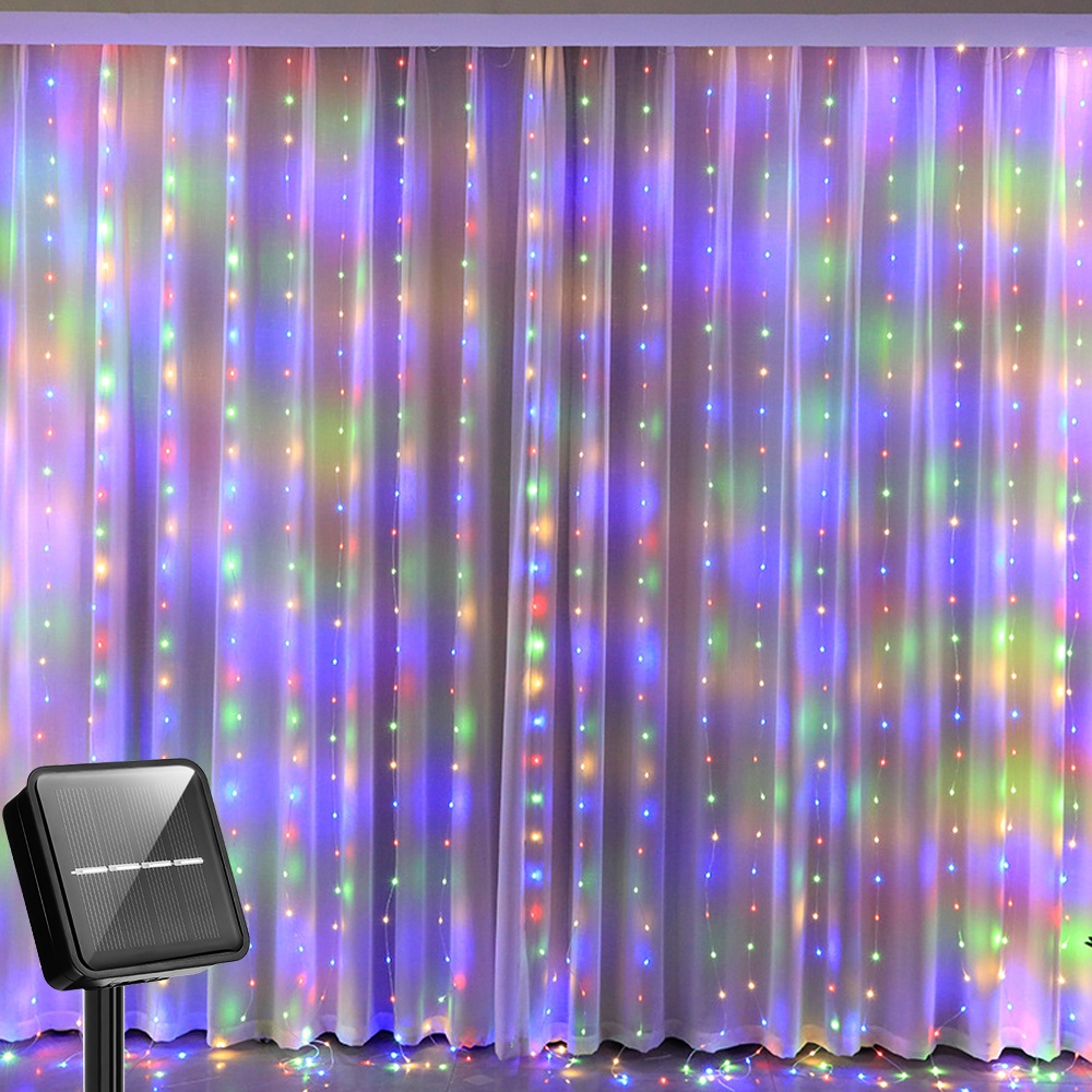 Solar Lights LED Fairy curtain Lights Waterproof 8 Lighting Modes ...